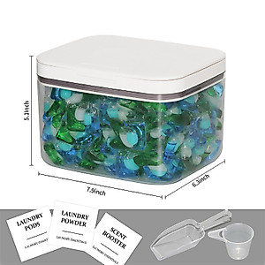 94oz / 5.8lb Laundry Pods Container, Laundry Powder Container with Push Up Lid, Laundry & Dishwasher Pods Holder Containers with Labels and Scoops for Laundry Room Organization and Storage Decor