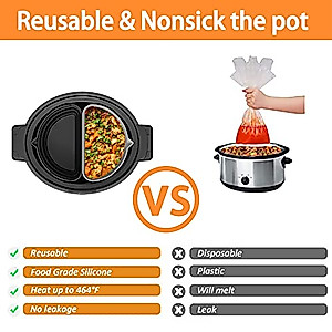 Slow Cooker Divider Liner fit 6 QT Crockpot, GISMTR Reusable & Leakproof Silicone Slow Cooker Divider Insert, Dishwasher Safe Cooking Liner for 6 Quart Crock Pot