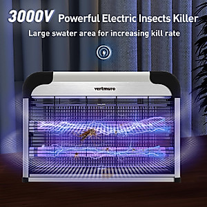 vertmuro 20W Electric Bug Zapper, Indoor Fly Insect Killer with 3000V Grid, UV Light, Mosquito Gnat Zapper w 2 Replacement Bulbs for Home, Kitchen, Restaurant, Garage