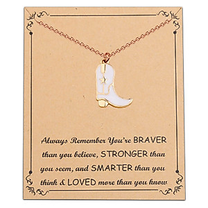 FUSTMW Cow Boot Necklace Horse Lovers Gifts Equestrian Gifts for Horse Rider Owners Gifts Cow Jewelry for Women (White)