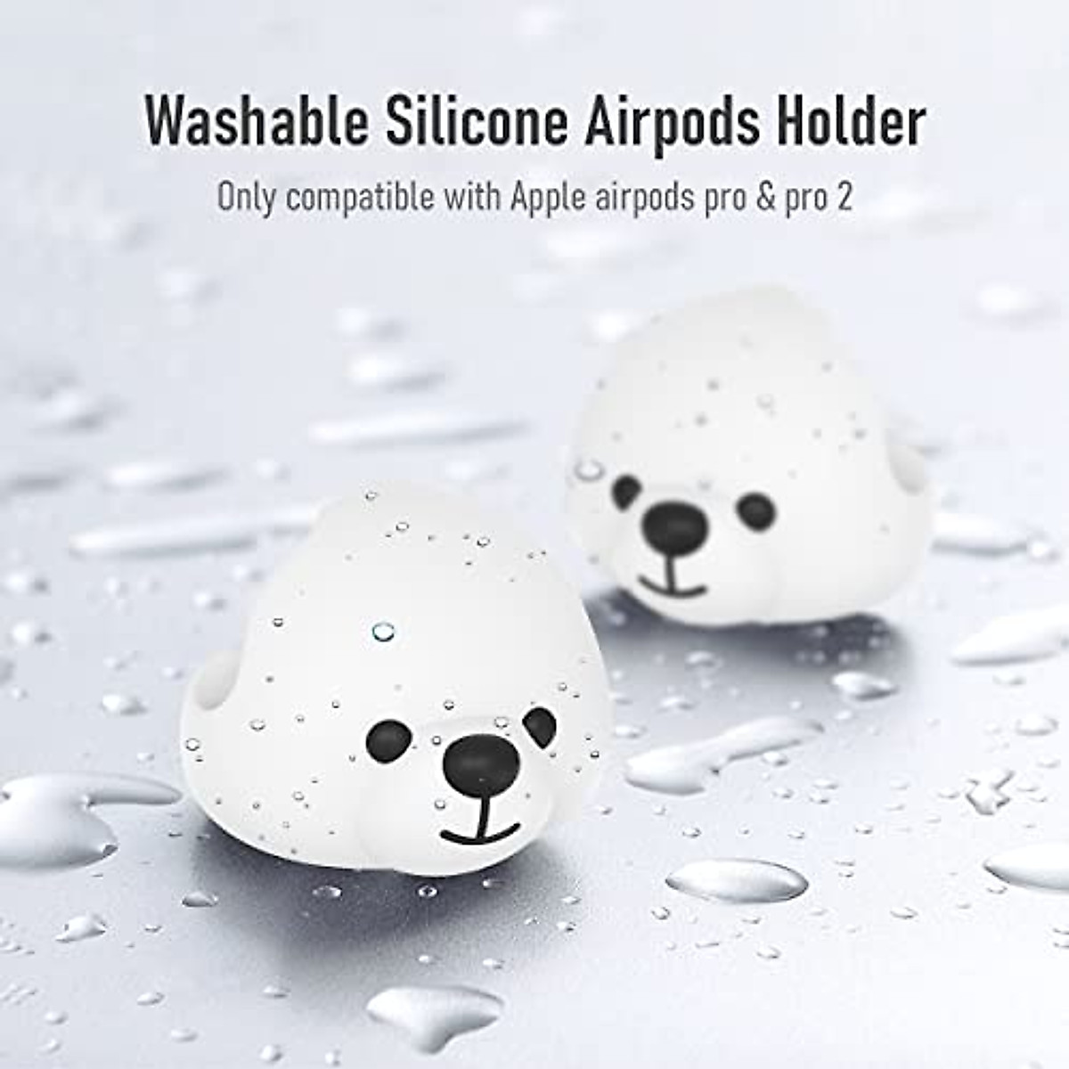 DATIMIRA Compatible with Airpod Holder Stand with Hand Strap, Cute Bear Silicone Headphone Holder Replacement for Apple AirPods pro 2 2022 and pro 2019,White