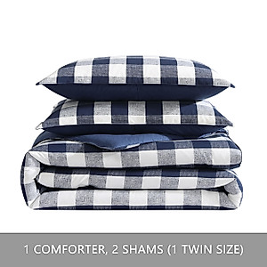 Eddie Bauer - King Comforter Set, Reversible Cotton Bedding with Matching Shams, Stylish Plaid Home Decor (Lakehouse Blue, King)