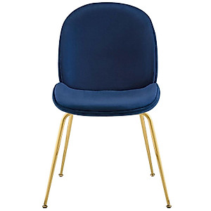 Modway Scoop Performance Velvet Dining Side Chair with Gold Stainless Steel Metal Base in Navy