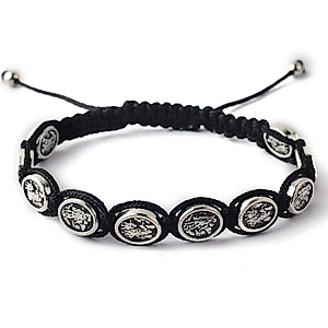 HanlinCC 3 PCS of Black Gray Blue Saint MICHAEL Cord Bracelets for Women Men Evil Protection Medal Rosary Bracelet (St.Michael 3pcs- Black,Gray,Blue)