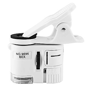 Mobile Phone Clip On Microscope, Magnifying Glass with Light 60x Zoom Microscope Magnifier, LED Light Micro Lens for Universal Mobile Phones Universal Clamp for Cell Phone