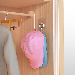 6 Pack Hat Racks for Baseball Caps Wall, Stainless Steel Hat Organizer for Baseball Caps, Hat Storage for Baseball Caps, Hat Hooks Hat Hanger Strong Adhesive/Wall Drilled for Door, Bedroom, Closet