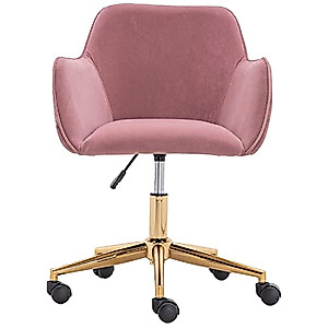 Velvet Desk Chair Height Adjustable - Modern Office Chair Vanity Chair for Makeup Room, Soft Upholstered Office Chair Accent Chairs with Wheels, Pink Velvet Chair Swivel Chairs for Living Room Bedroom