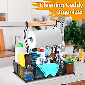 FANGSUN Large Grill Utensil Caddy, Picnic Condiment Caddy, BBQ Organizer for Outdoor Grilling, Camping Caddy with Paper Towel Holder for Plate Cutlery, Grill Accessories Storage for Tailgating, Black