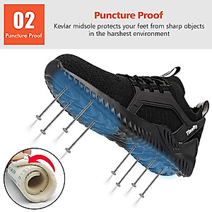 Tinefiy Steel Toe Shoes for Women Work Sneakers Lightweight Comfortable Safety Toe Slip On Puncture Proof Footwear Indestructible Shoe Size 9