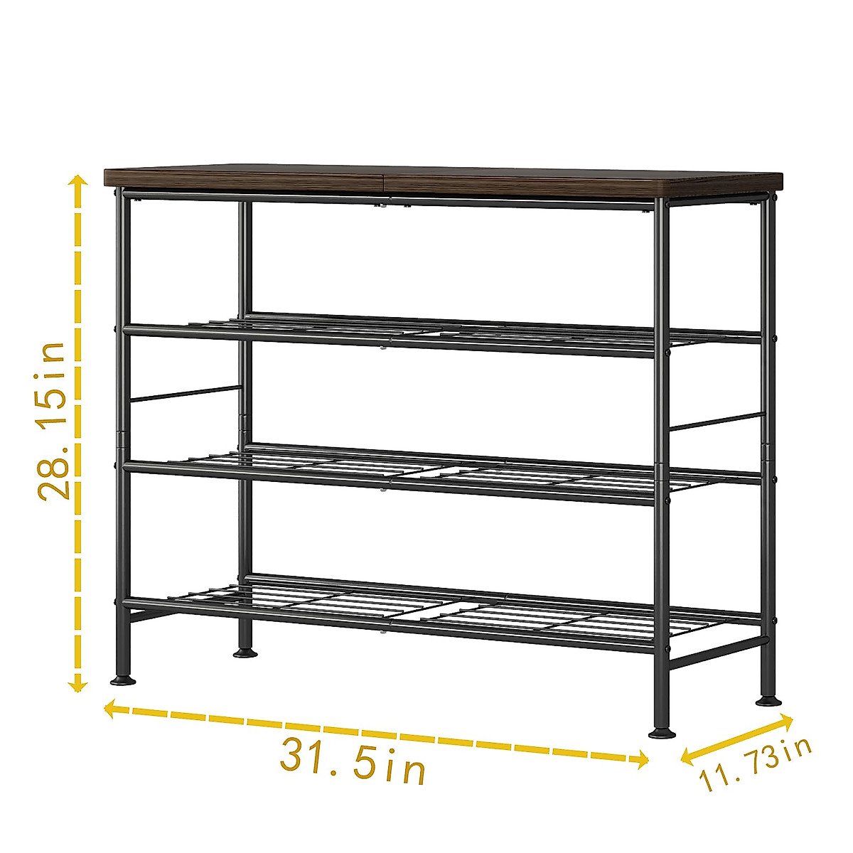 SUOERNUO Shoe Rack Organizer 4 Tier for Closet Entryway Free Standing Metal Storage Shoe Shelf with MDF Top Board，Black