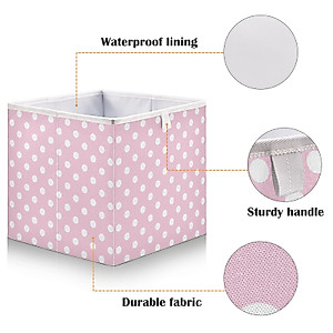 Kigai Polka Dot Pink Cube Storage Bins - 11x11x11 In Large Foldable Storage Basket Fabric Storage Baskes Organizer for Toys, Books, Shelves, Closet, Home Decor