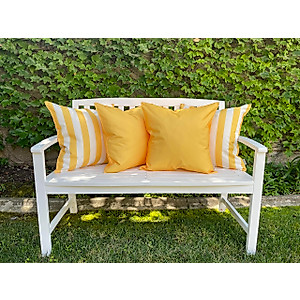 Ensperta Pack of 2 Solid and Stripe 20''x20'' Outdoor Waterproof Yellow Throw Pillow Covers Decorative Square Cushion Patio Pillows for Patio Furniture (Samoan Sun)