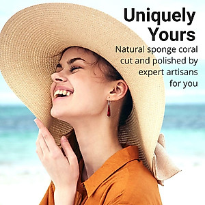 Shop LC Red Coral Dangle Earrings in 925 Sterling Silver - Boho Earrings for Women - Long Dangling Drop Statement Earrings Costume Jewelry for Women Birthday Gifts for Women