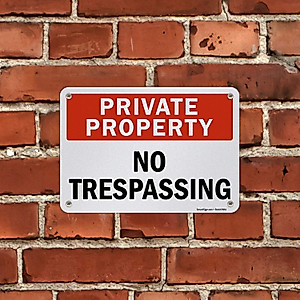 SmartSign 7 x 10 inch “Private Property - No Trespassing” Metal Sign, 40 mil Aluminum 3M Laminated Engineer Grade Reflective Material, Red, Black and White