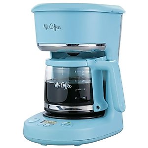 Mr. Coffee 5-Cup Digital Display Programmable Coffee Maker Mini Brew Now or Later Auto Shut Off Arctic Blue