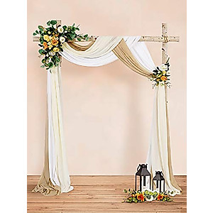MoKoHouse Wedding Arch Outdoor Indoor White Sheer Backdrop Curtain 3 Panels Chiffon Fabric Drapery 6 Yards Nude and Cream Party Background Drapes Wedding Decoration