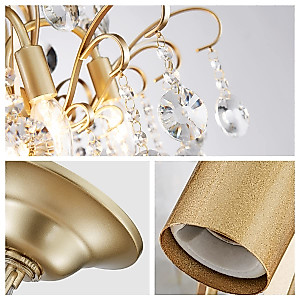 WUZUPS Crystal Chandelier 5-Light Pendant Ceiling Light Modern Lighting Fixture for Bedroom Hallway Bar Kitchen Bathroom, H 22.6'' x W 19.2'', E12 Base, Gold