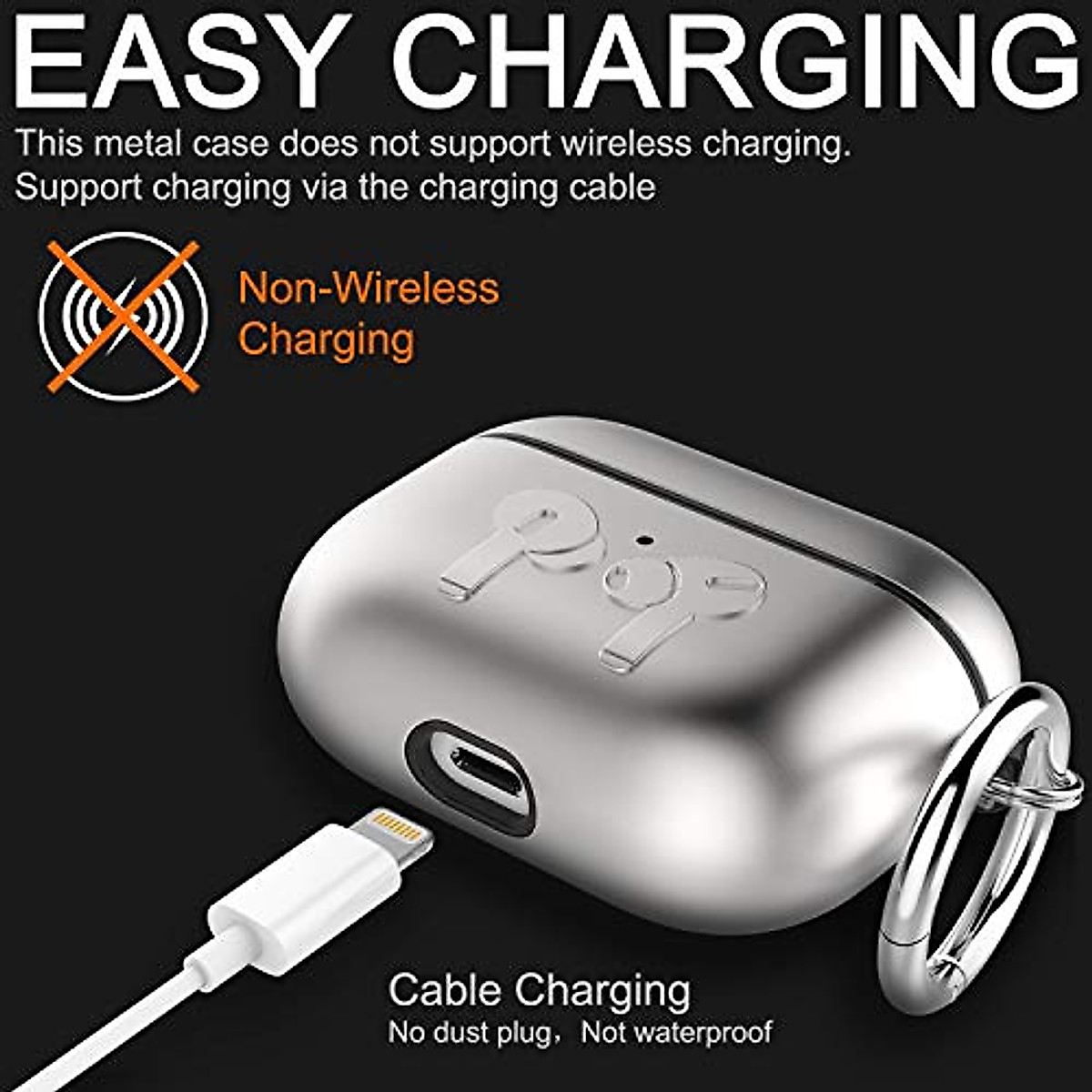 HALLEAST Compatible AirPods Pro 2 Case 2022, Alloy Metal Cover Hard Protective Skin with Keychain Clip for AirPods Pro 2/ Pro, Front LED Visible, NOT Support Wireless Charging, Silver