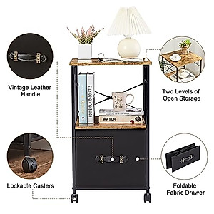 VECELO File Cabinet with Open Storage Shelf, Rolling Printer Stand with Large Fabric Drawer, Suitable for Letter Size, Ideal for Small Spaces, Home Office, Easy to Install, Brown