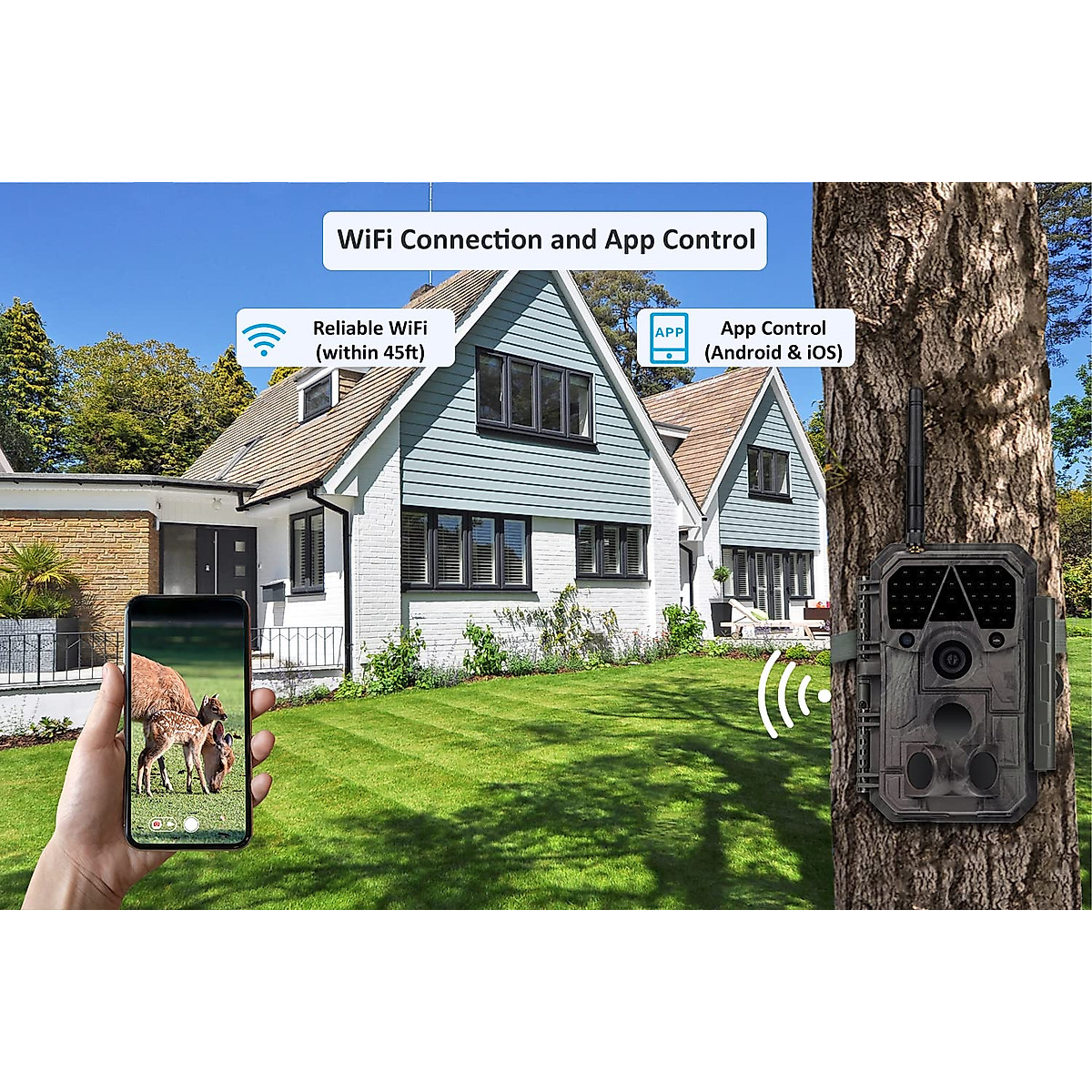 Meidase P100 WiFi Trail Camera, Bluetooth, 32MP 1296p, Game Cameras with 100ft Night Vision, Motion Activated, Waterproof