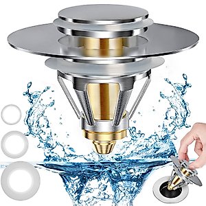 2.0 Upgraded Universal Bathroom Sink Stopper Pop Up, Sink Drain Plug for 1.06-1.80'' Drain Holes, Bathroom Stainless Steel Sink Drain Filter With Basket (Silver 1pc)