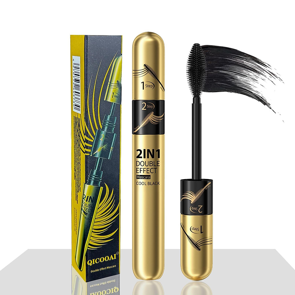 2023 New 2 in 1 Golden Goddess Black 4D Mascara - Liquid Lash Extension for 5X Longer, Fuller Waterproof Eyelashes (1pcs)