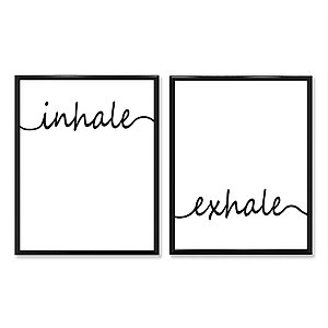 Inhale Exhale - Great Yoga Poster for Gym, Calming Home and Bedroom Decor, Calm and Peace Minimalist Quote, 11x14 Unframed Typography Art Print Poster, Set of 2 Black and White