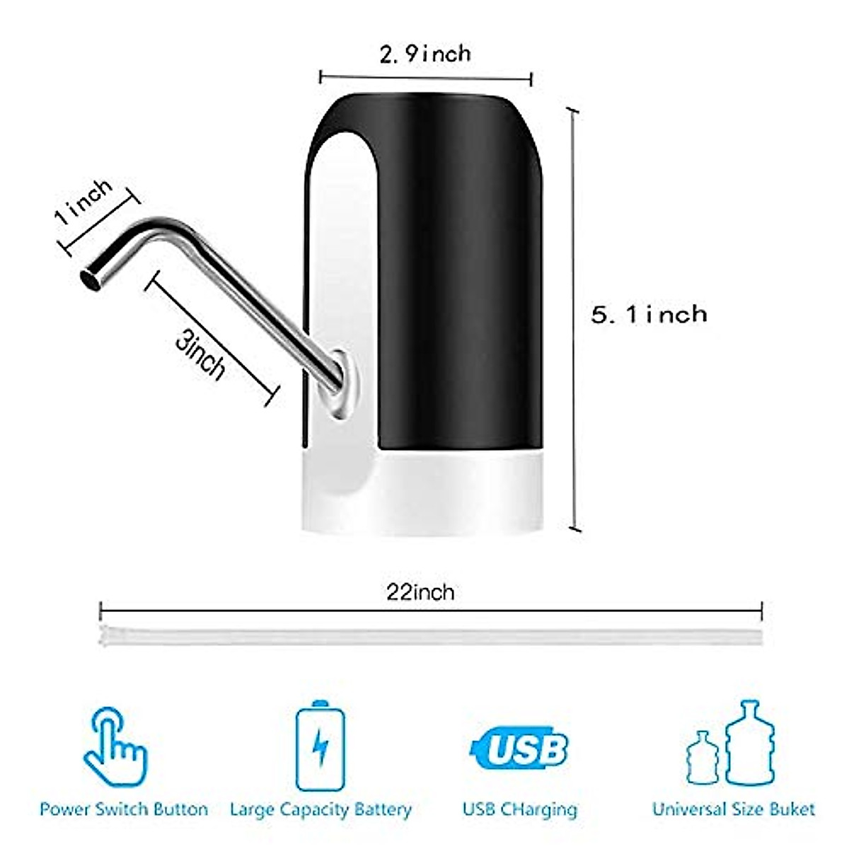 LECIEL Water Pump Dispenser, Automatic Drinking Water Bottle Pump for 5 Gallon Water Bottle Dispenser USB Charging Portable Water Dispenser (Black)