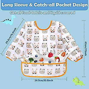 Lictin Long Sleeve Baby Bibs for Boy or Girl,Fully Waterproof Toddler Bibs,2-5 years Neutral Baby Smock for Eating,Reusable Infant Wearable Bibs for Feeding Teething or Weaning,Easy to Clean,5 Pcs