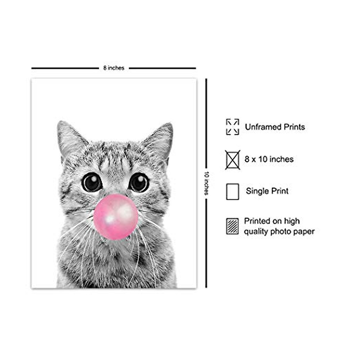Cat Wall Decor - Tabby Cat - Cute Cat Wall Art - Room Decoration for Girls Bedroom, Kids Room, Living Room, Nursery - Cat Lover Gifts for Women - Adorable Pink Girly Kitty, Pussycat, Kitten Print