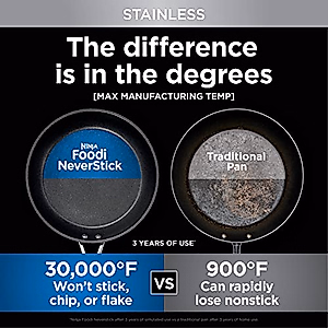 Ninja C60026 Foodi NeverStick Stainless 10.25-Inch Fry Pan, Polished Stainless-Steel Exterior, Nonstick, Durable & Oven Safe to 500°F, Silver