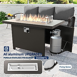 Kullavik Aluminum Patio Furniture Set,8 Pieces 10 Seat Metal Outdoor Furniture Conversation Set w/45 Propane Gas Fire Pit&Swivels,Grey