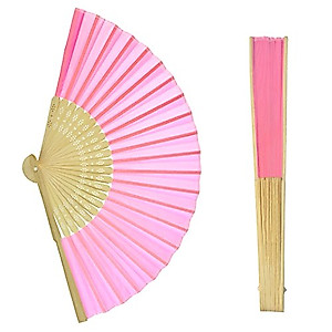 12 Pack DIY Hand Folding Fans Silk Bamboo Handheld Folding Fans Wedding Party Church Home Office Decoration