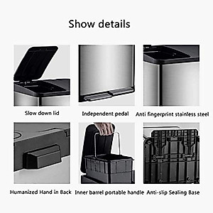 LXDZXY Waste Bin,Trash Can with Lids 3 Compartment Step-On 45 Liter Recycling Garbage Bin, Stainless Steel Dustbin for Kitchen