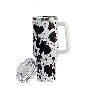 wonshia 40oz Cow print Tumbler With handle, Stainless Steel Tumbler With Lid and Straws, Double Vacuum Leak Proof Travel Coffee Mug Cup Water Bottle For Home, Office, Party……