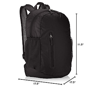Amazon Basics Lightweight Packable Hiking Travel Day Pack Backpack - 17.5 x 17.5 x 11.5 Inches, 25 Liter, Black