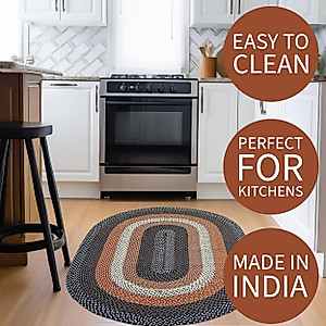 Super Area Rugs Rustic Red/White/Blue Braided Rug for Entryway/Foyer, Washable Navy Indoor Outdoor Braided Rug for Patio/Porch 3' x 5' Oval