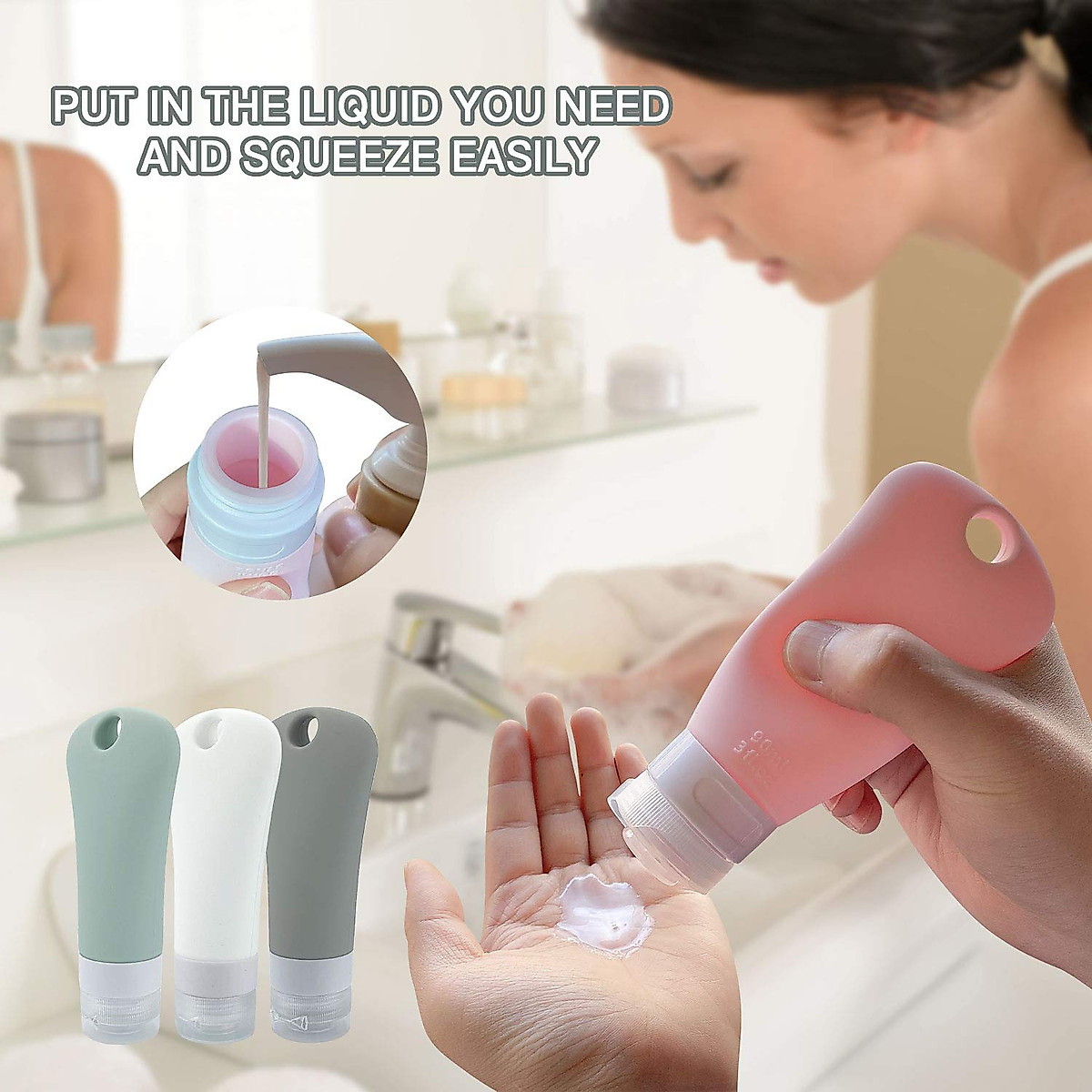 aoyeious Silicone Travel Bottles Set, Leak Proof Squeezable Portable Tubes Travel Size Toiletries Containers, Travel Tube Sets Cosmetic Toiletry Containers for Shampoo Lotion Soap- 4 Pack (3 fl. oz)