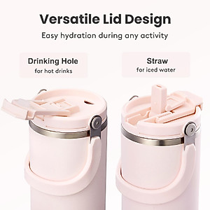 COKTIK 40 oz Tumbler with Handle and Straw, Double Insulated Tumblers with Flip Straw and Top Handle, Leakproof Tumbler, Stanley Cup, Insulated Water Bottle (Rose Quartz)