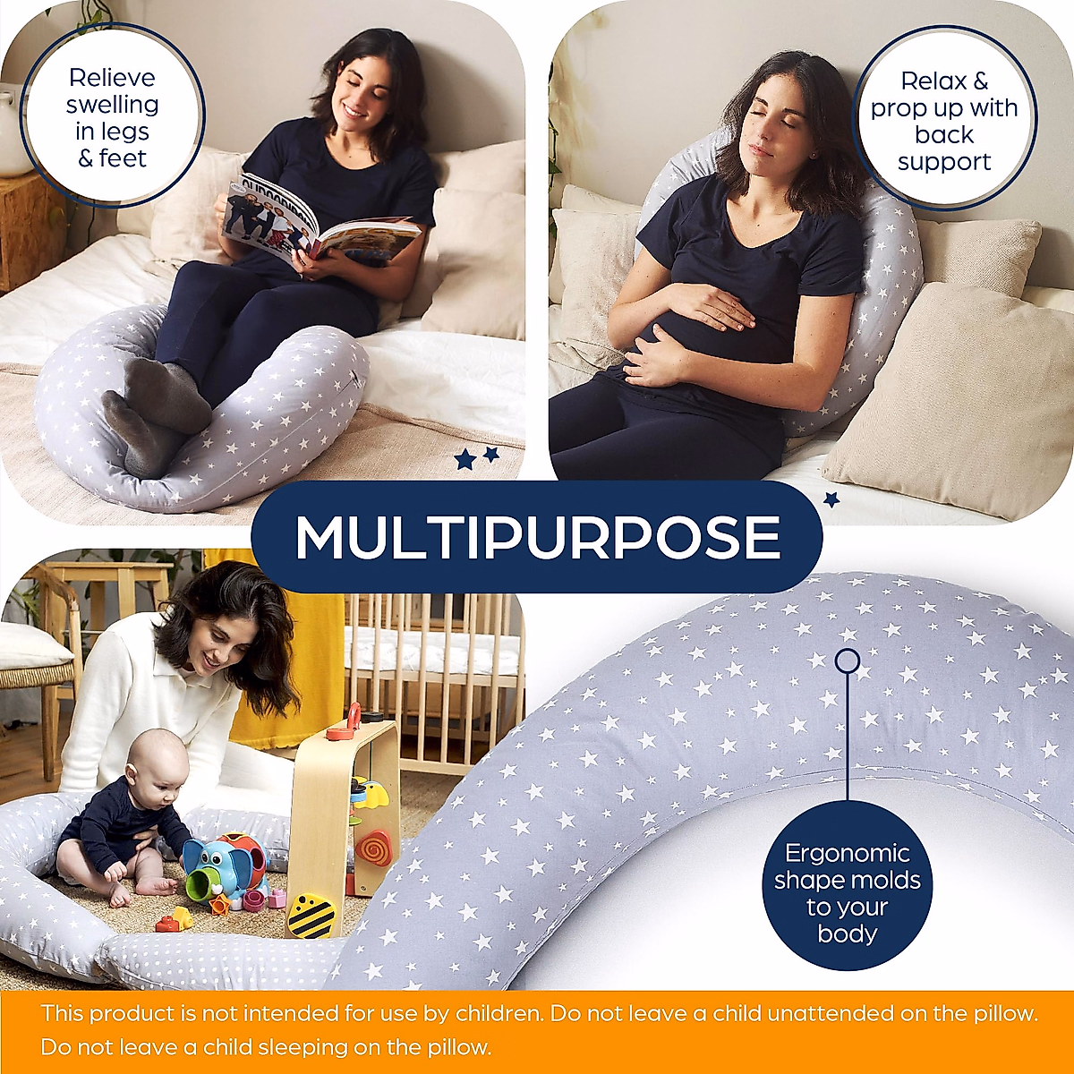 Niimo XXL Pregnancy Pillows for Sleeping & Feeding - 100% Cotton Maternity Pillow Cover, Machine-Washable Body Pillows for Adults, Full Body Pillow & Breastfeeding Pillow, Pregnancy Must Haves