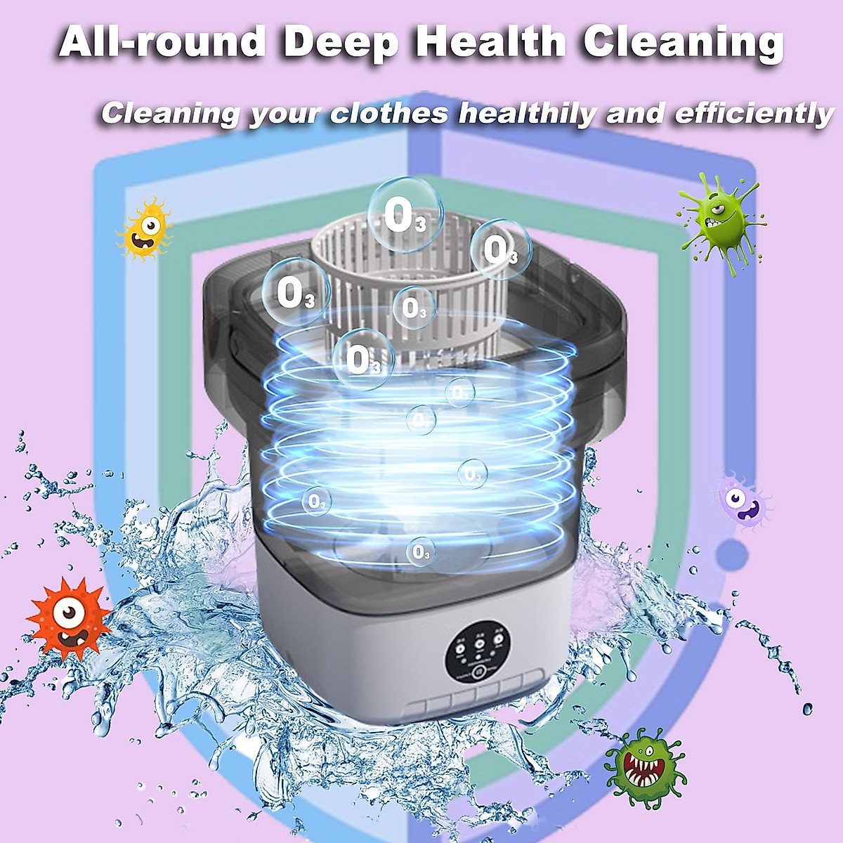 Foldable Washing Machine, 14L Portable Mini Washing and Dryer Machine, Collapsible Small Washer with Spin for Travel,Apartment, Socks, Baby Clothes (Purple)