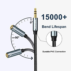 VAESZM Headphone Splitter, 3.5mm Y Splitter Audio Stereo Cable Male to 2 Female Extension Cable Jack Adapter Earphone Headset Cord for Laptop Smartphone(Male to 2 Female, 1.14FT)