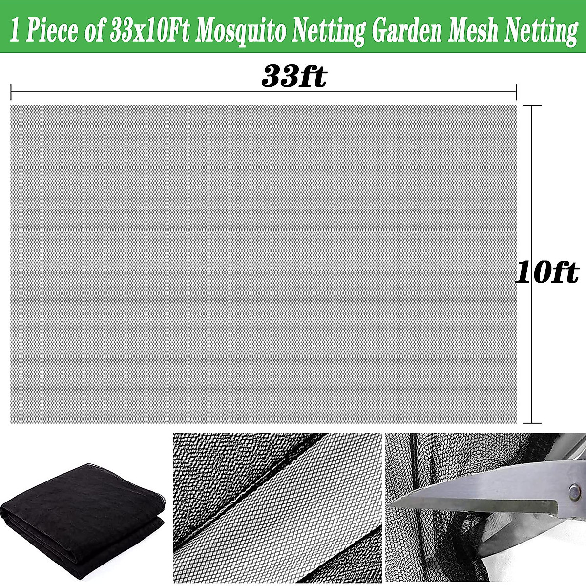 Mosquito Netting Garden Mesh Netting, 33x10Ft Bird Fine Patio Garden Screen Mesh Netting Barrier Hunting Blind Plant Protecting Net for Balcony Porch Protecting Your Skin Plants Vegetables DIY