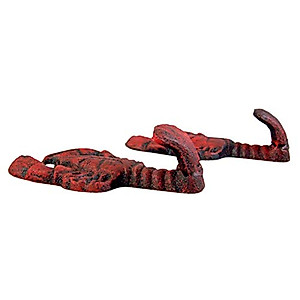 Primitive Cast Red Lobster Wall Hooks, 5 1/2 Inches, Set of 2