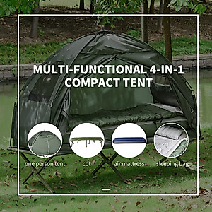 Outsunny Multifunctional Folding Camping Cots for Adults, Elevated Tent with Sleeping Bag, Thick Air Mattress Pad, Portable Single Sleeping Cot Camping Bed