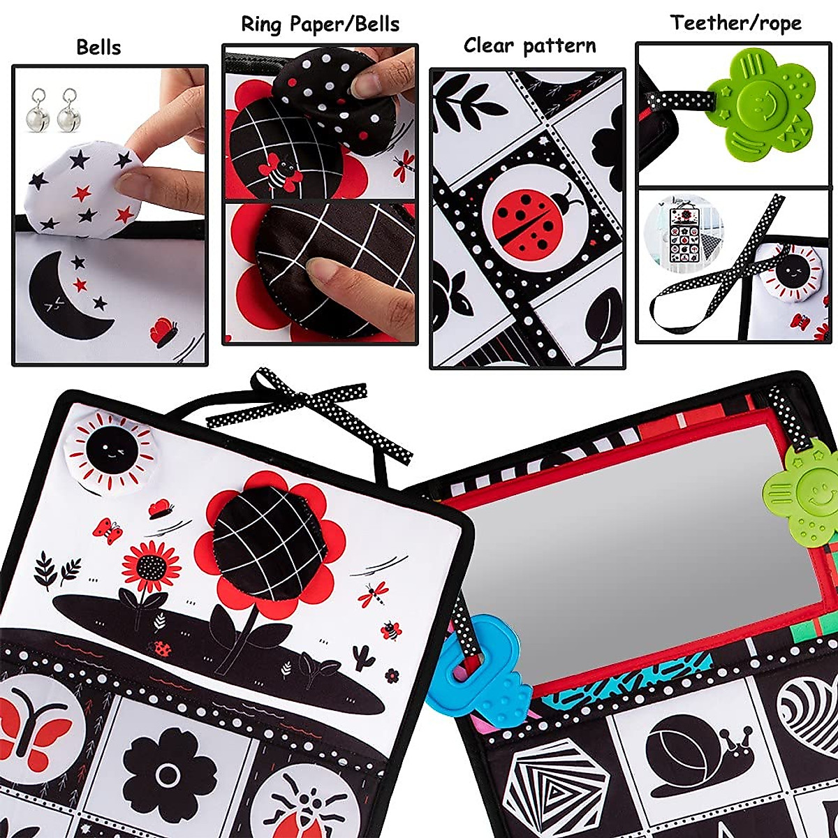 teytoy Tummy Time Mirror Infant Toys Newborn Toys 0-3 Months Brain Developmental Baby Mirror Tummy Time Toys Black and White High Contrast Baby Toys 4 6 9 12 Month Boys Girls Crawling Sensory Toy