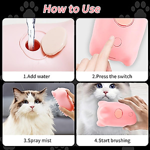 Cat Steam Brush, 3 in 1 Cat Steamy Brush for Shedding Grooming Brush With Steam, Rechargeable Silicone Pet Brush for Cat Dog Shedding, Massage, and Clean Comb -Pink