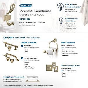 Amerock H37006BBZ | Vinland Double Prong Decorative Wall Hook | Golden Champagne Hook for Coats, Hats, Backpacks, Bags | Hooks for Bathroom, Bedroom, Closet, Entryway, Laundry Room, Office