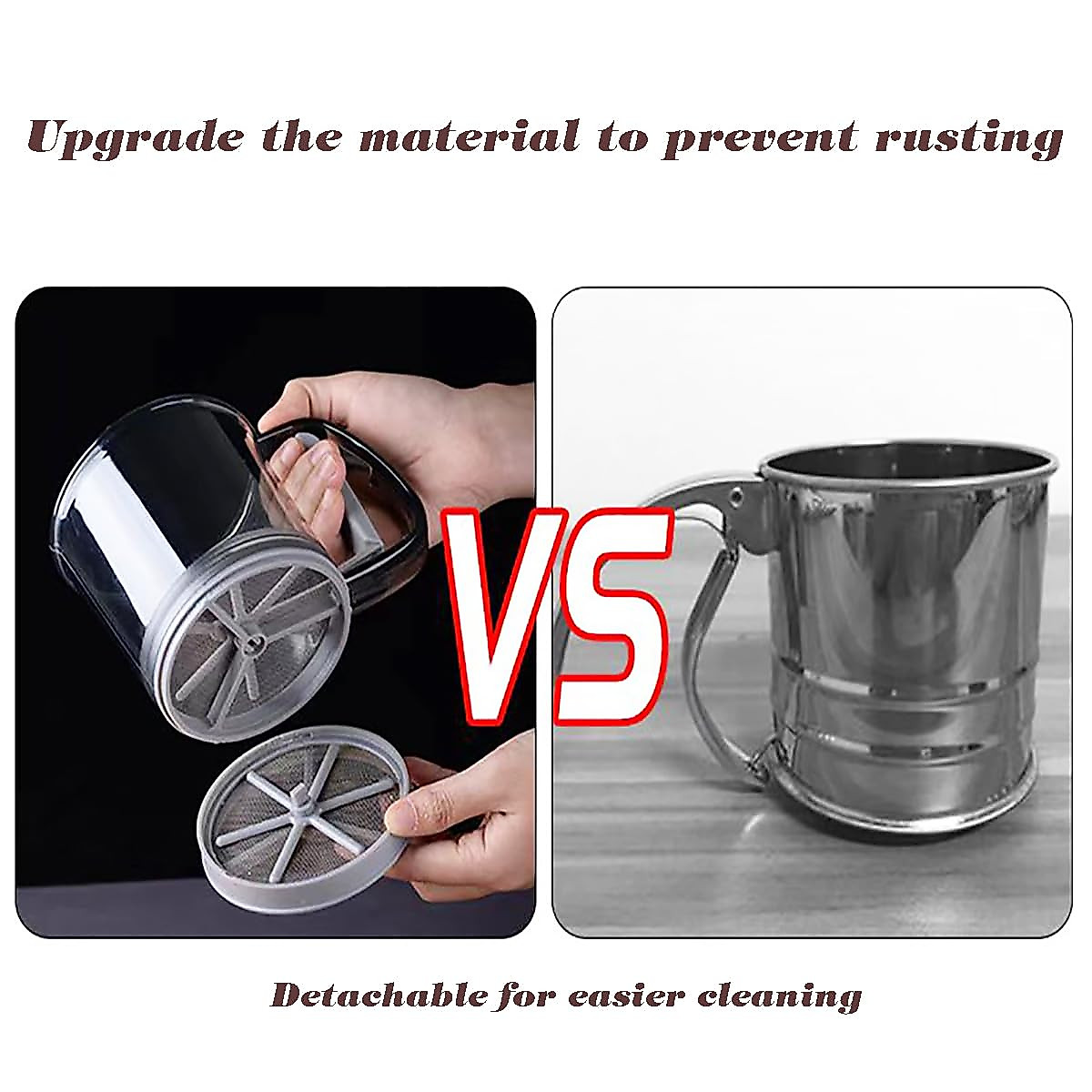 Flour Sifter,Sifter for Baking,Flour Sieve with Hand Press Design,3 Cup Capacity Fine Mesh Kitchen Cooking Sieve Tools for Cooking,BPA Free,Gray (Grey Sifter)