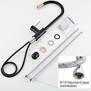 TURS Kitchen Faucet with Pull Out Sprayer Black and Gold High Arc Kitchen Sink Faucets Brass Single Handle Kitchen Taps with 360 Degree Swivel Spout.
